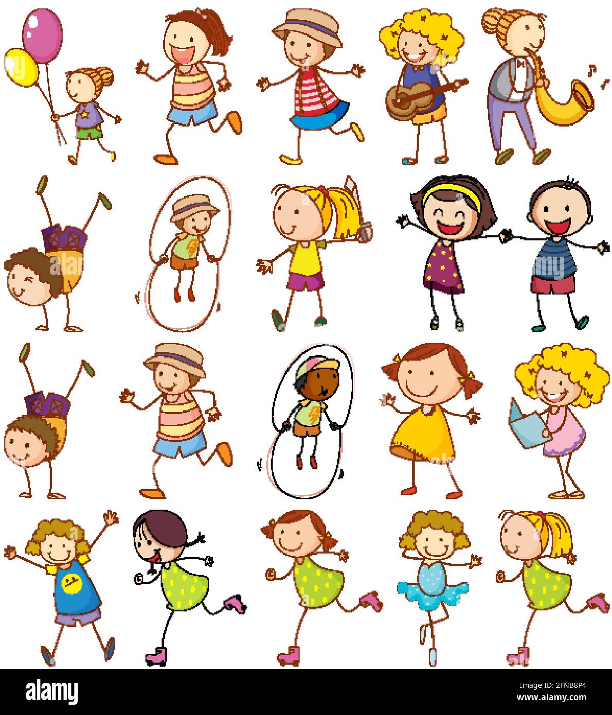 Set of different kids in doodle style illustration Stock Vector Image ...