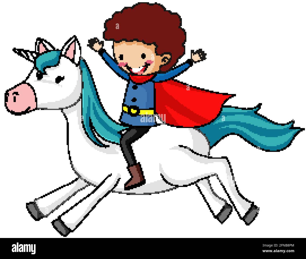 Simple cartoon character of a prince riding a unicorn isolated ...