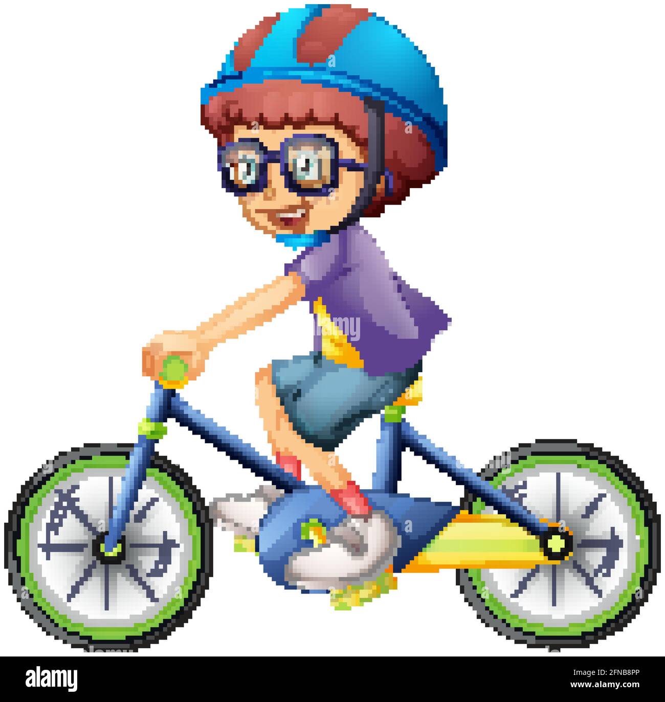 A boy cartoon character wearing helmet riding a bicycle illustration ...