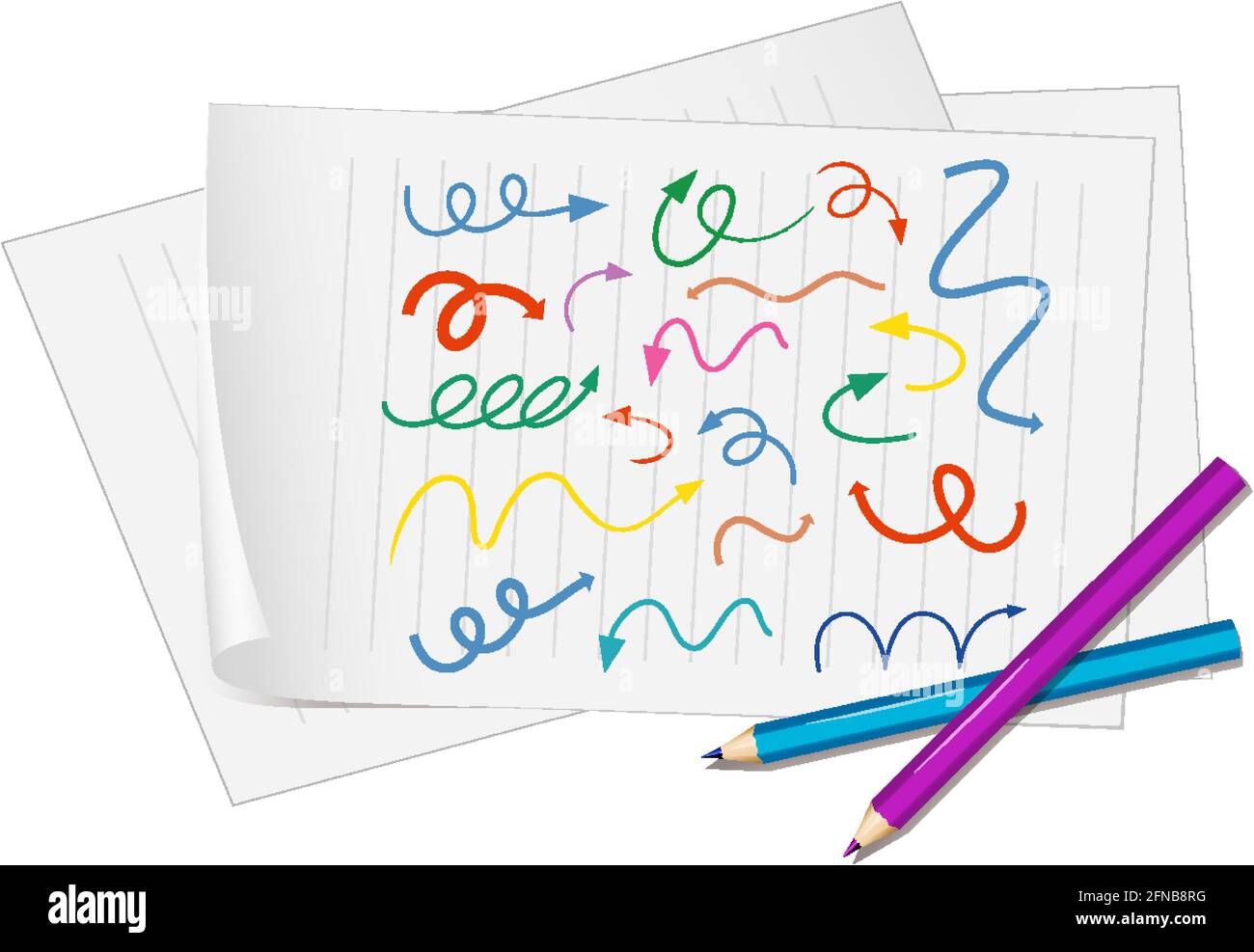 Different types of hand drawn curved arrows on paper illustration Stock ...