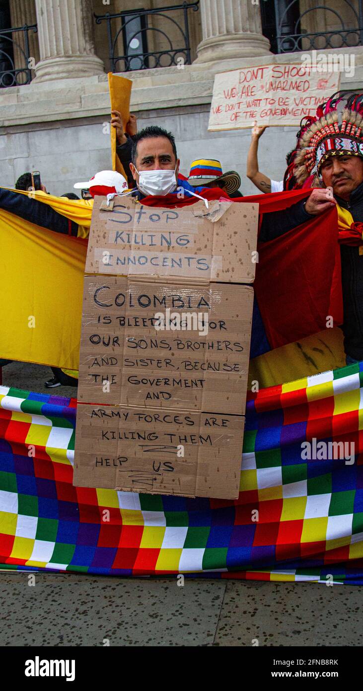 London, United Kingdom - May 5th 2021: Colombian protest at Trafalgar ...