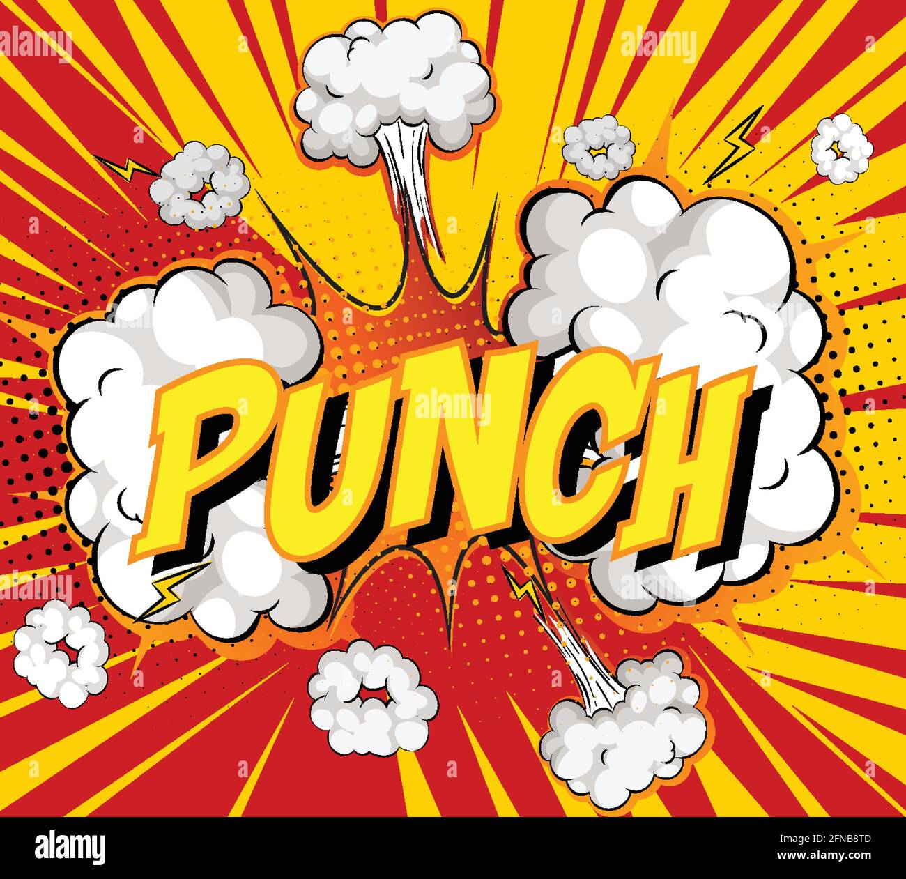 Word Punch on comic cloud explosion background illustration Stock ...
