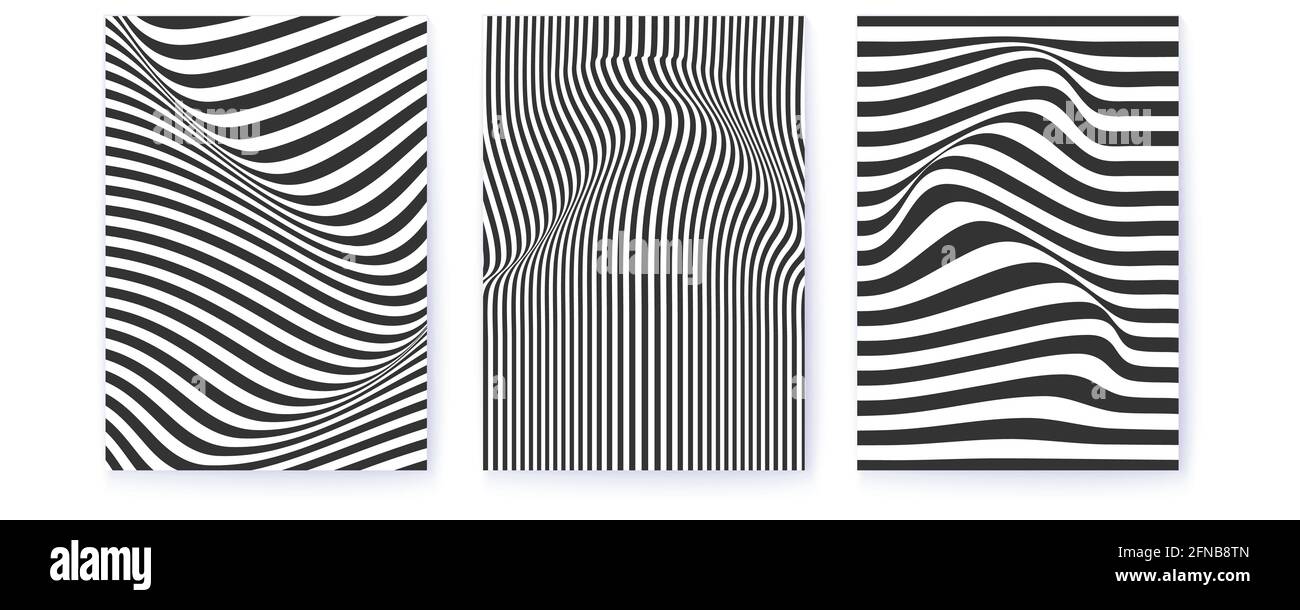Set of layouts with distorted wavy lines. Monochrome pattern with ...