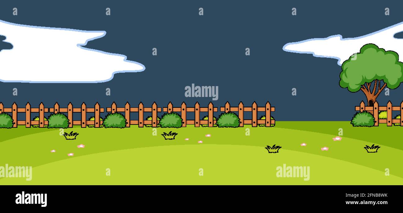 Empty park nature scene at night in simple style illustration Stock ...