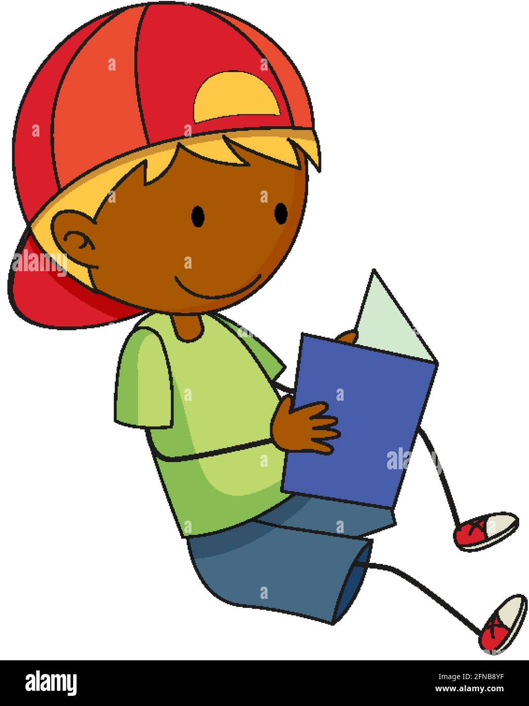 A doodle kid reading a book cartoon character isolated illustration ...