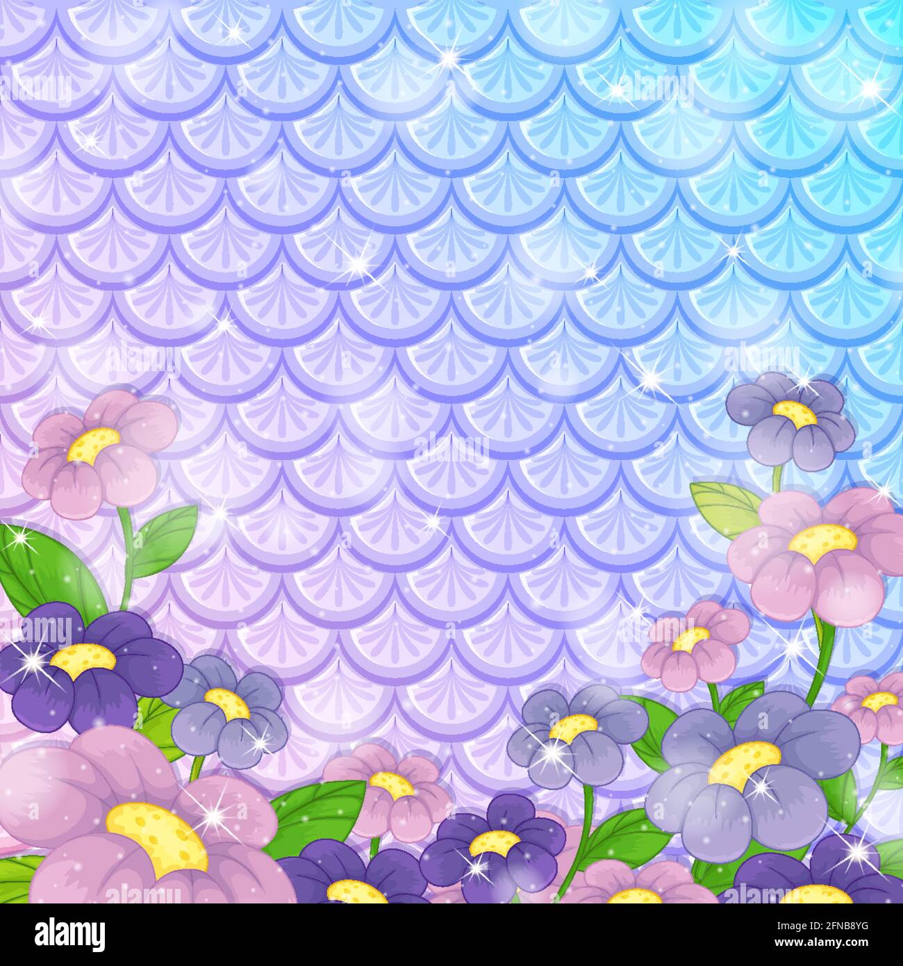 Fantasy fish scales background with many flowers illustration Stock ...