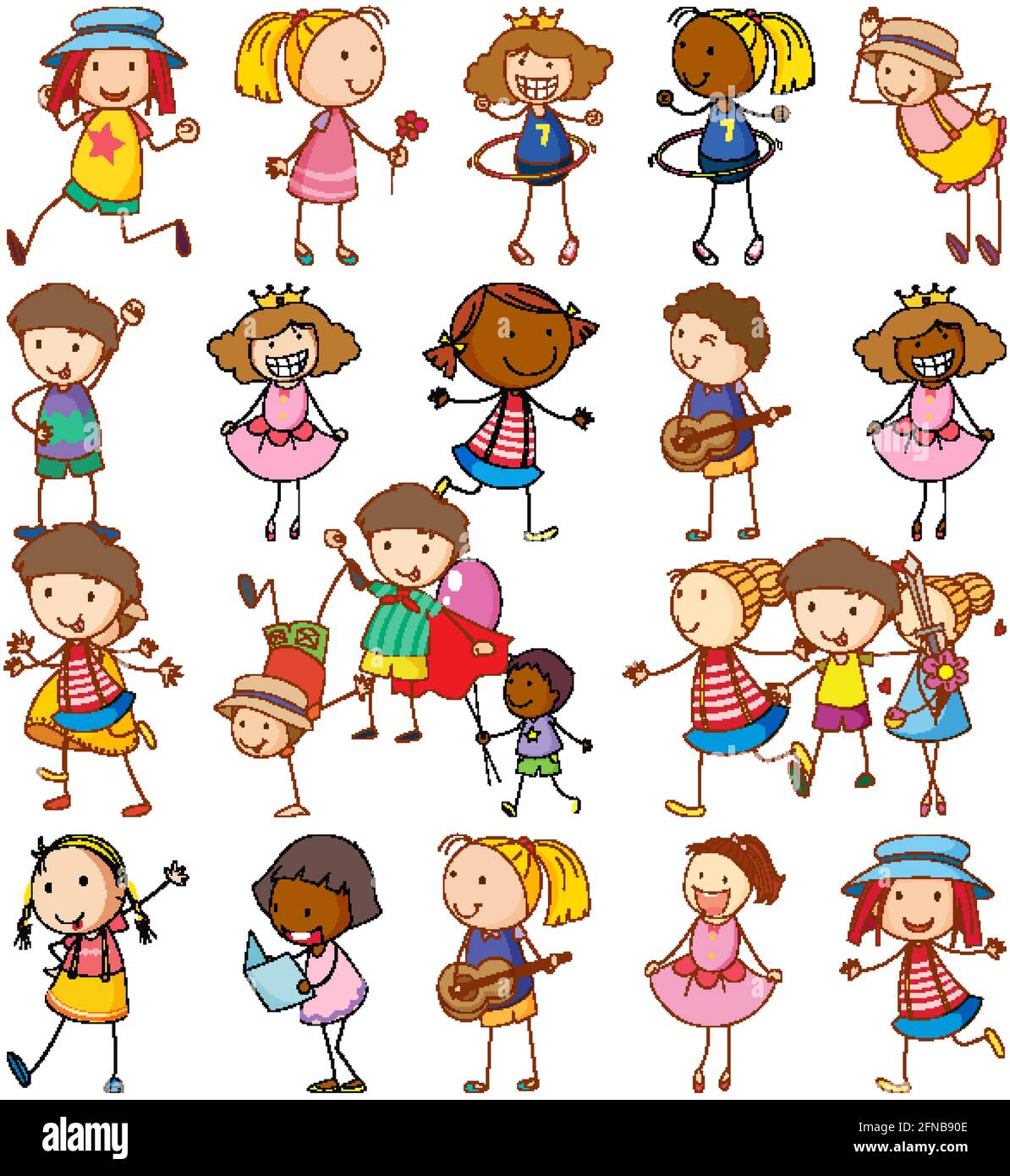 Set of different doodle kids cartoon character illustration Stock ...