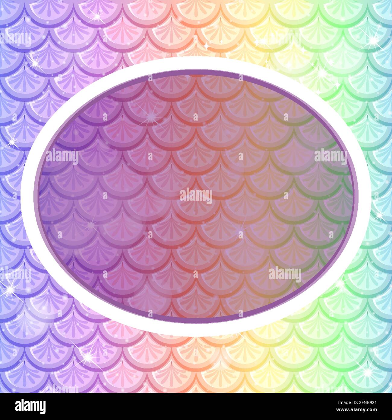 Oval frame template on pastel rainbow fish scales background ...