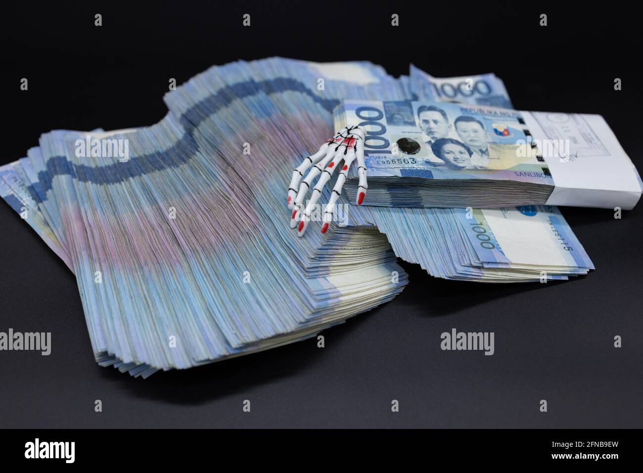 A pile of one thousand Philippines banknotes. Cash of Thousand dollar ...