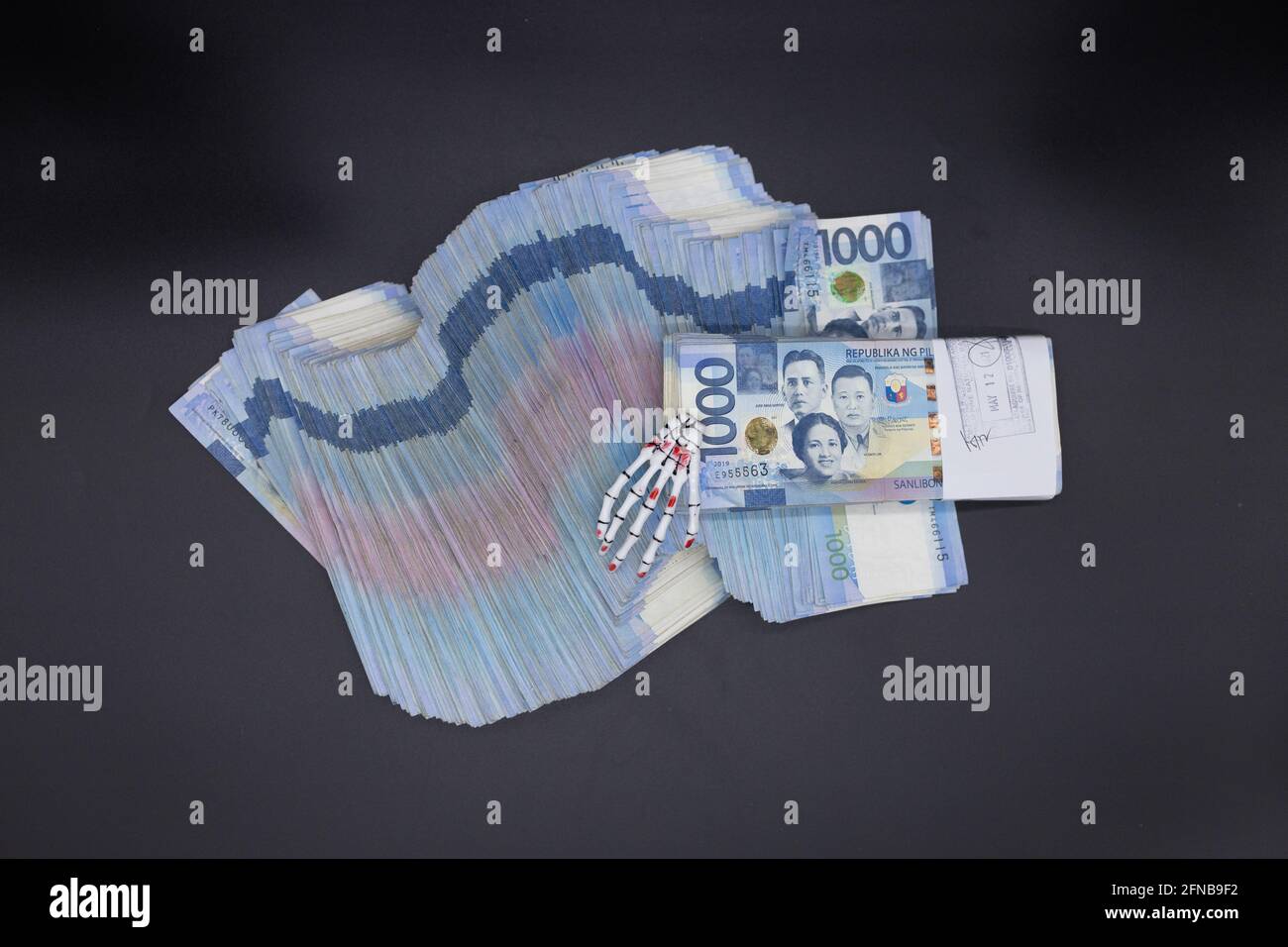 A pile of one thousand Philippines banknotes. Cash of Thousand dollar ...