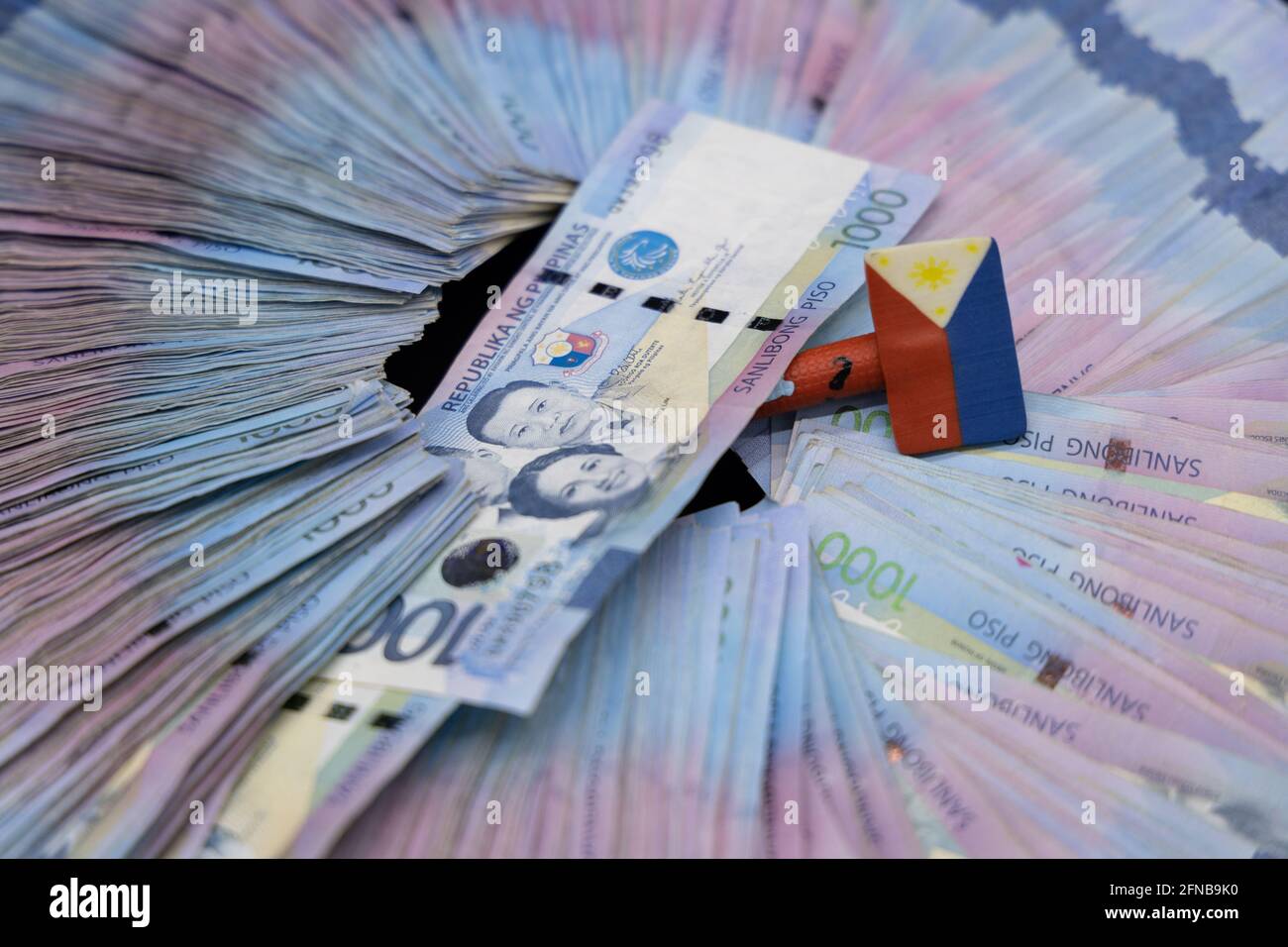 A pile of one thousand Philippines banknotes. Cash of Thousand dollar ...