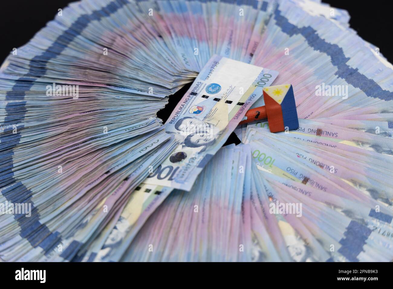 A pile of one thousand Philippines banknotes. Cash of Thousand dollar ...