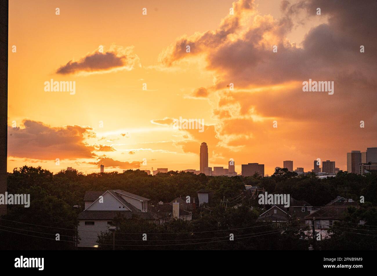 Houston, Texas, USA. 15th May, 2021. Sunset in Houston. The sun sets in ...
