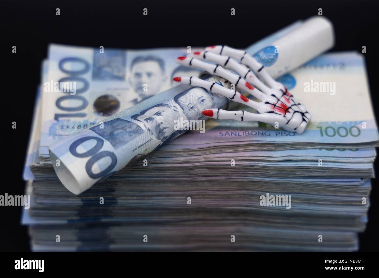 A pile of one thousand Philippines banknotes. Cash of Thousand dollar ...