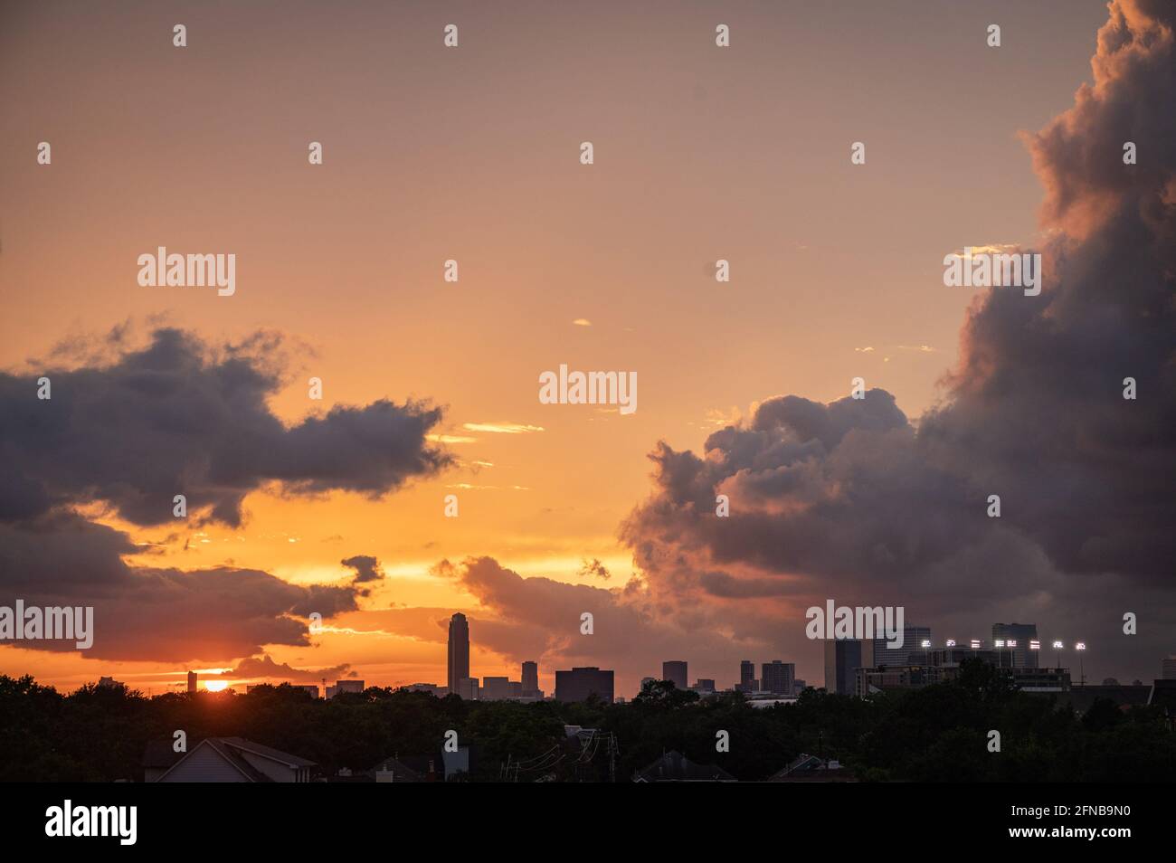 Houston, Texas, USA. 15th May, 2021. Sunset in Houston. The sun sets in ...