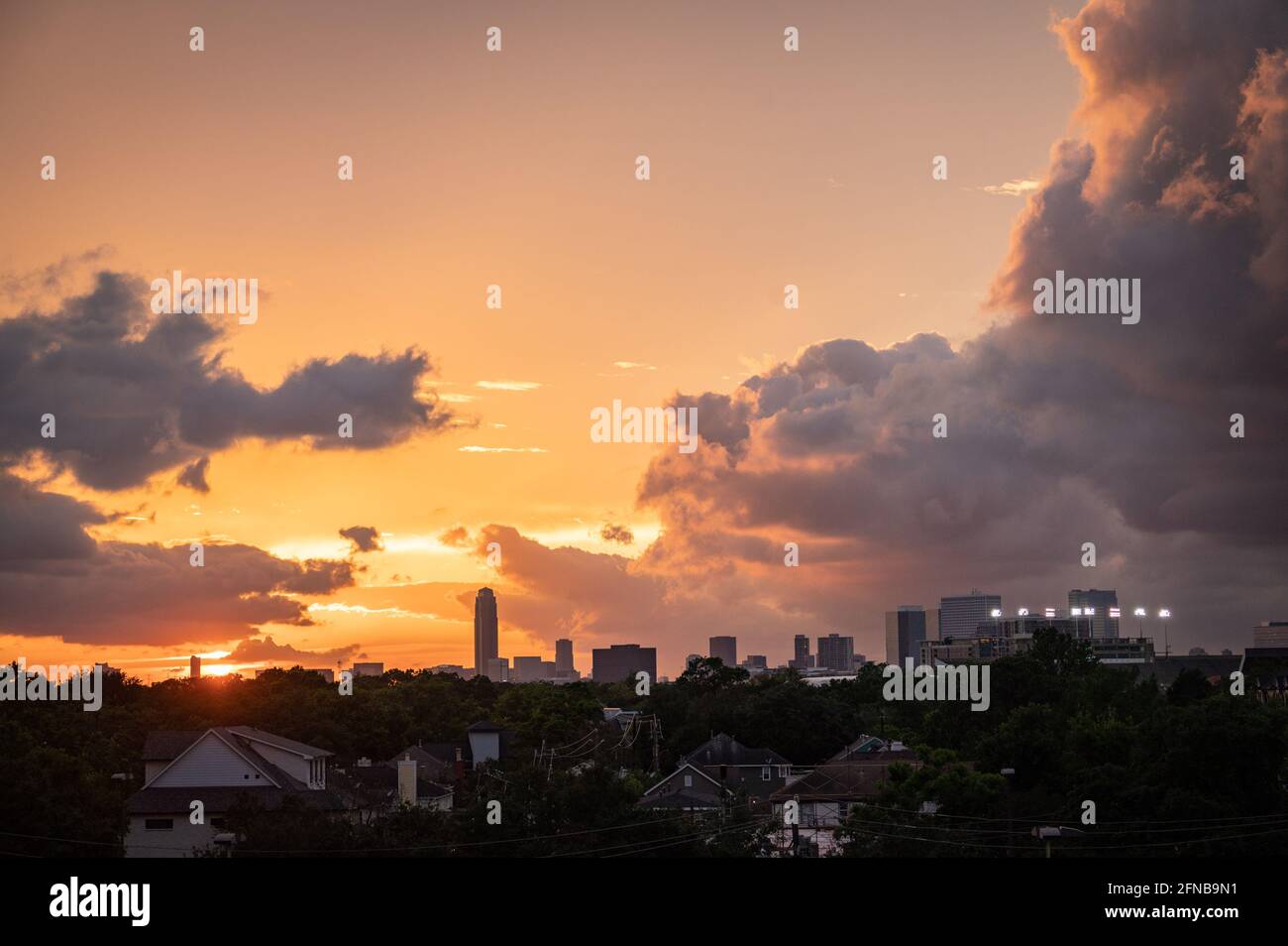 Houston, Texas, USA. 15th May, 2021. Sunset in Houston. The sun sets in ...