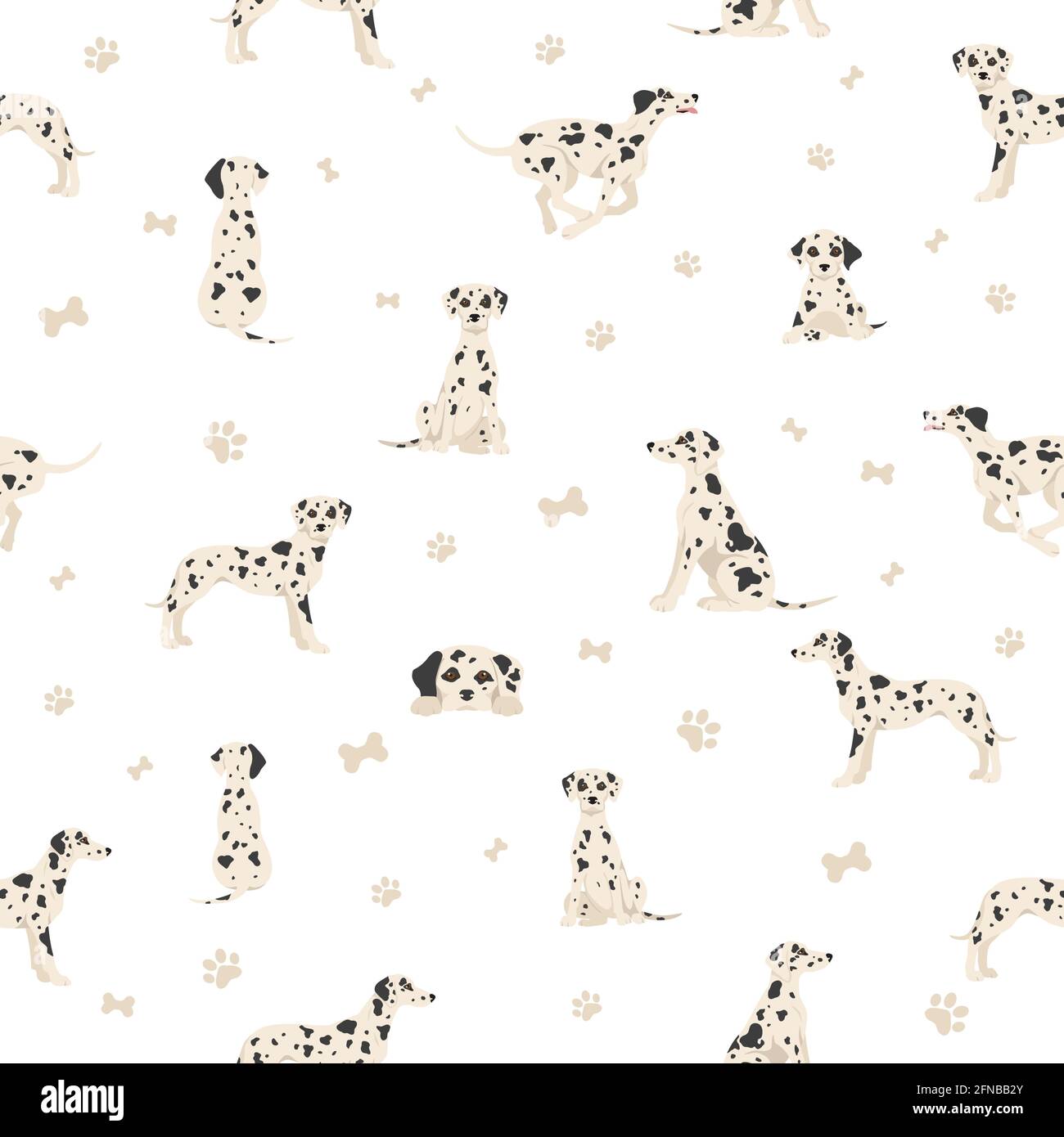 Dalmatian dogs seamless pattern. Different poses, coat colors set ...
