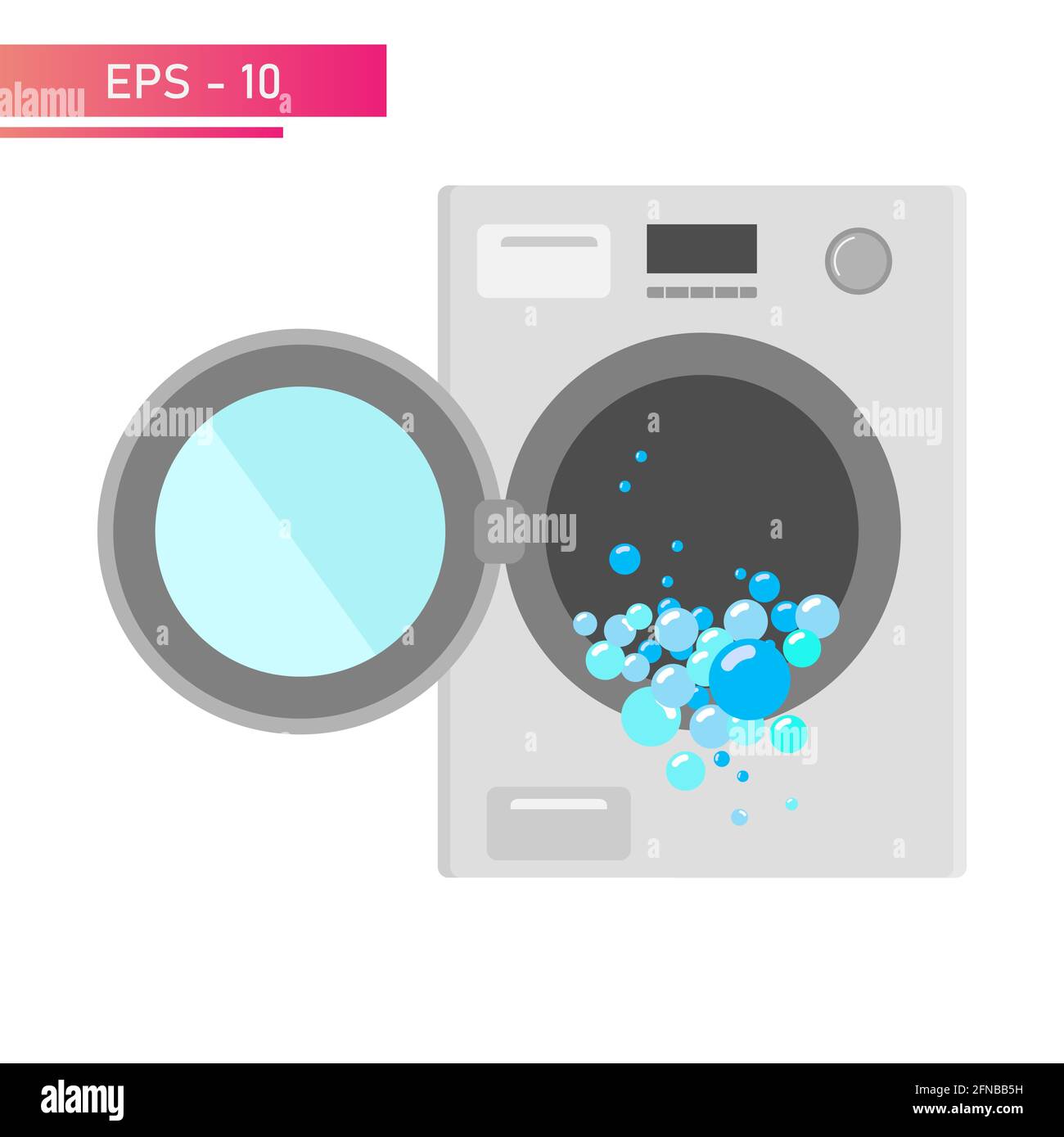 Washing machine with bubbles, opened the door while washing. Realistic ...