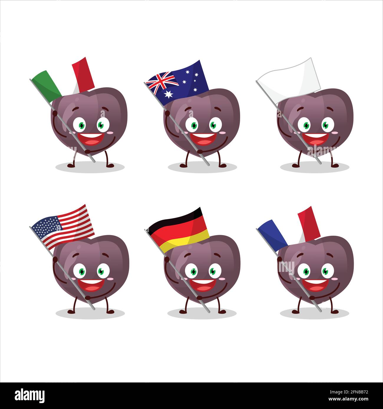 Love candy cartoon character bring the flags of various countries ...