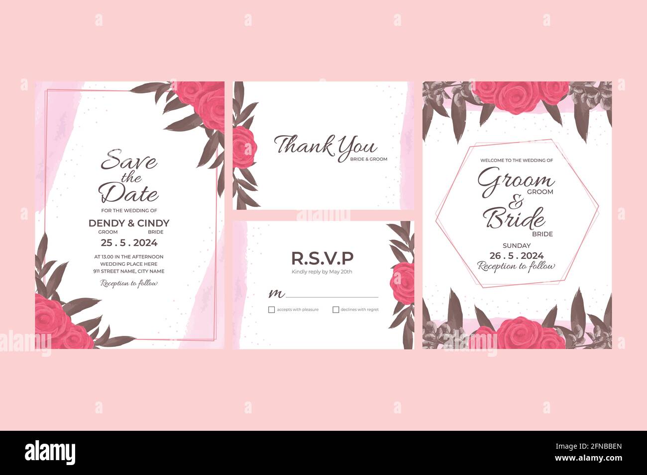 Wedding Invitation Card Template With Watercolor Floral Frame ...