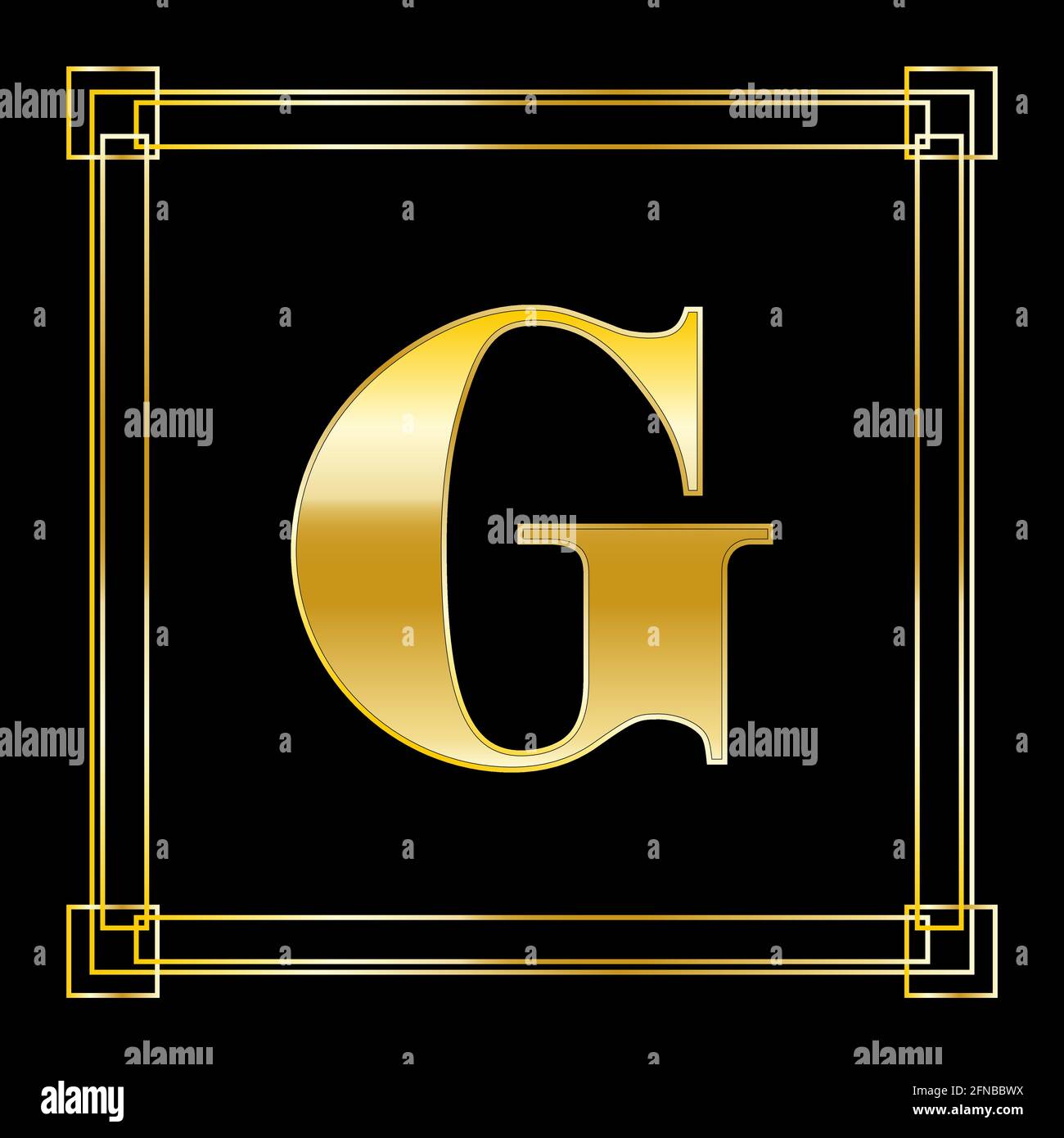 Letter G Logo Design With Square Ornament, luxury golden design, vector ...