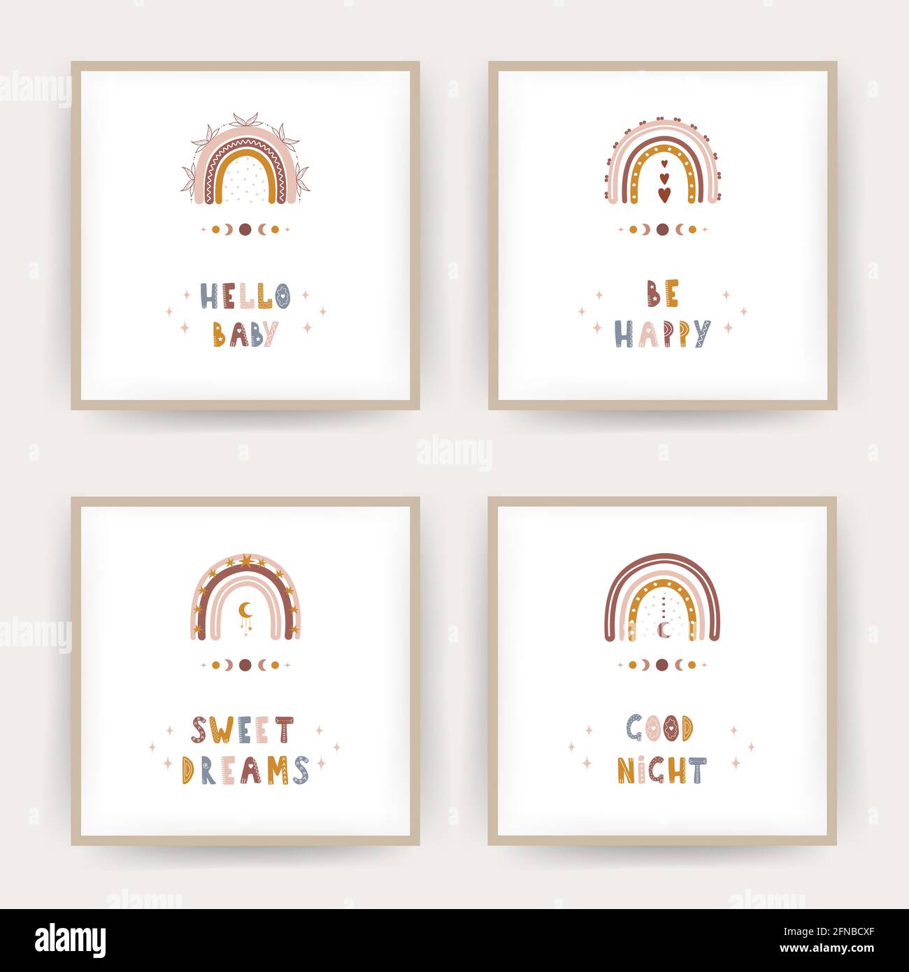 Rainbow boho posters. Scandinavian design for children wallpaper and ...