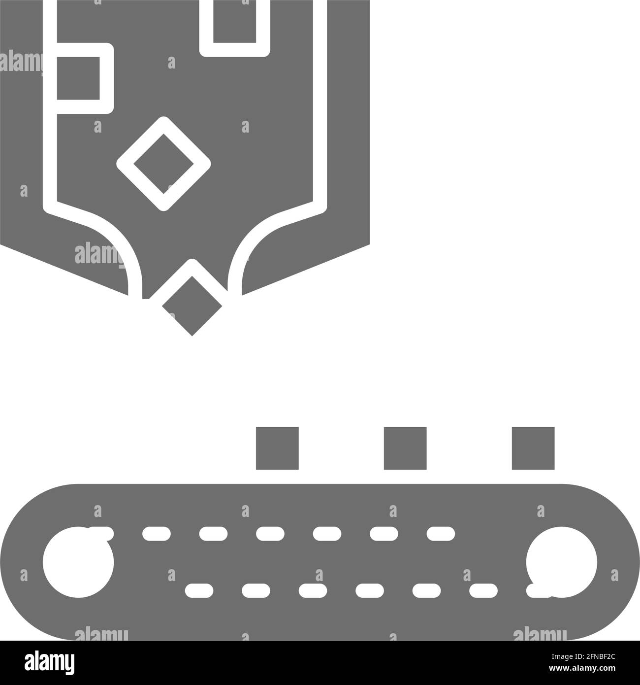 Robotic sorting arm with conveyor belt, metallurgy production gray icon ...