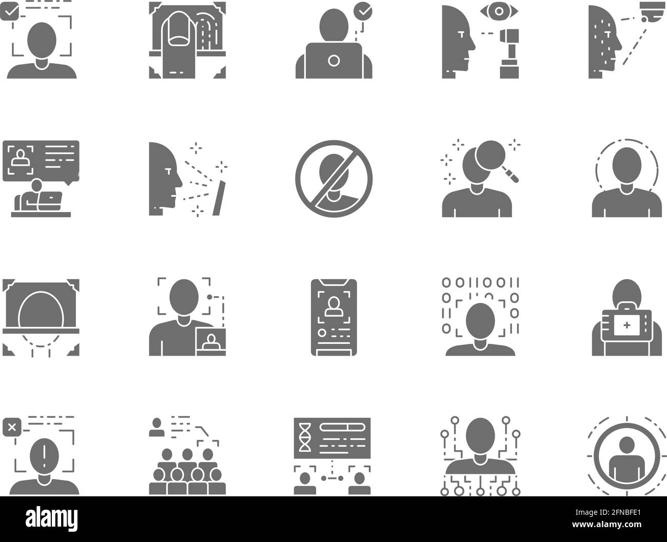 Set of Face Detection Grey Icons. Id Verification, Fingerprint, Face ...