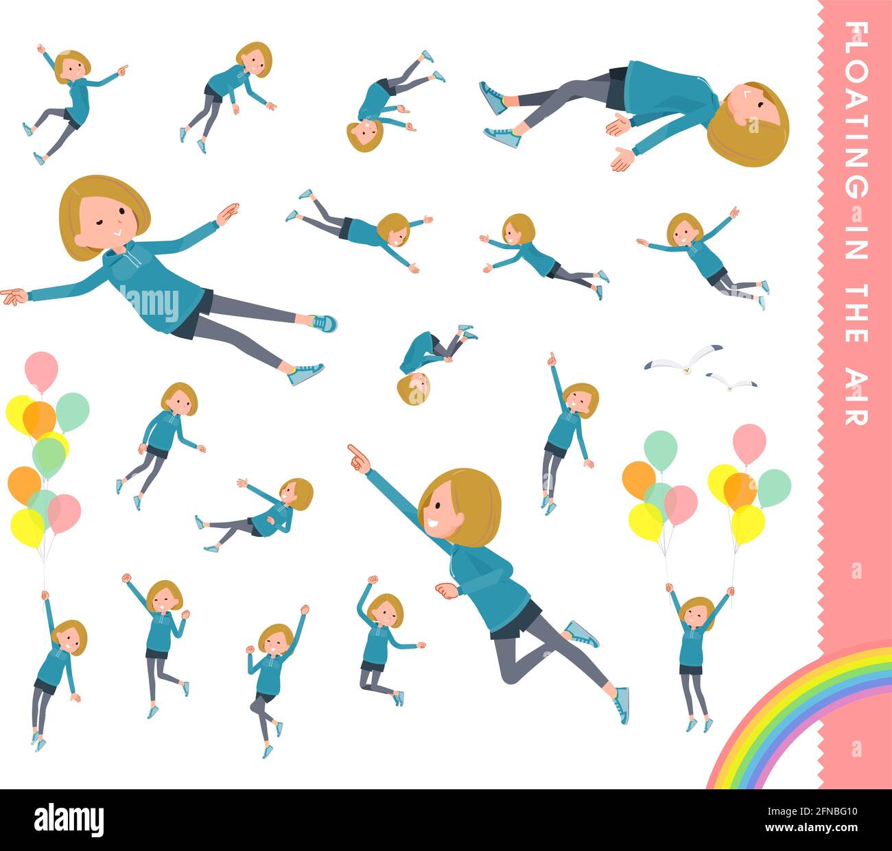 A set of women in a hoodie floating in the air.It's vector art so easy ...