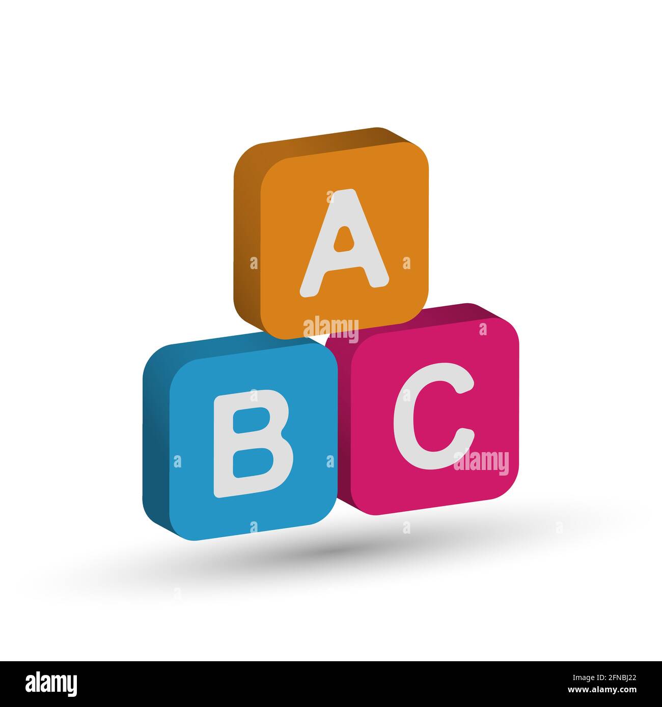 Three-dimensional cubes with letters of the alphabet A, B, C. Vector ...
