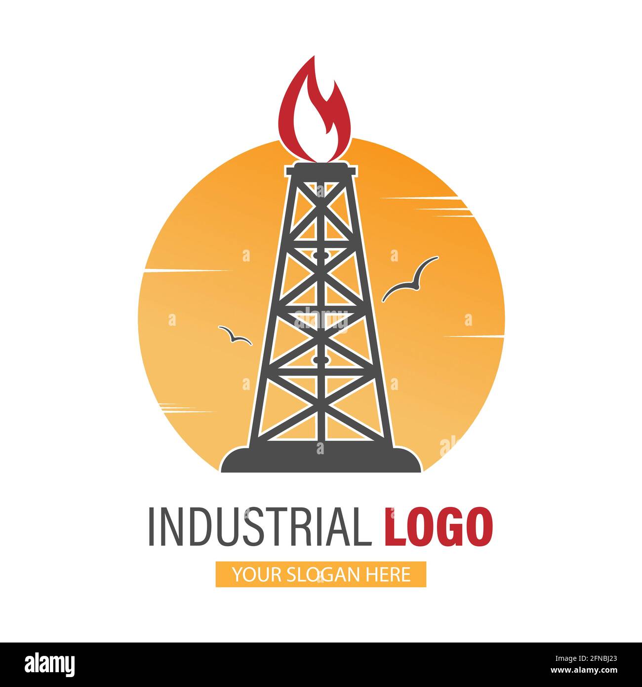 Industrial logo. an oil or gas rig on the background of the sun. Stock ...