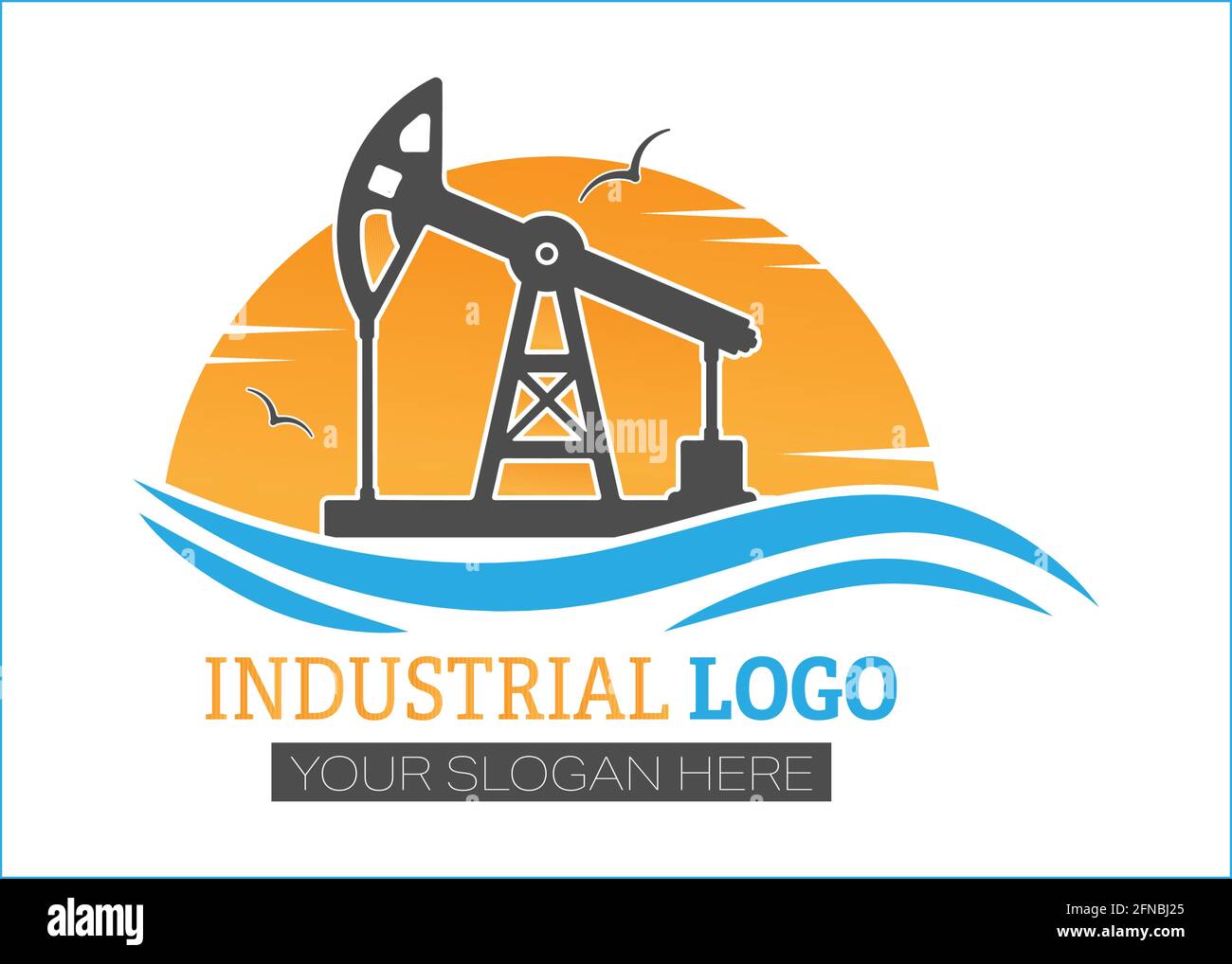 Industrial logo. an oil or gas rig on the background of the sun. Stock ...