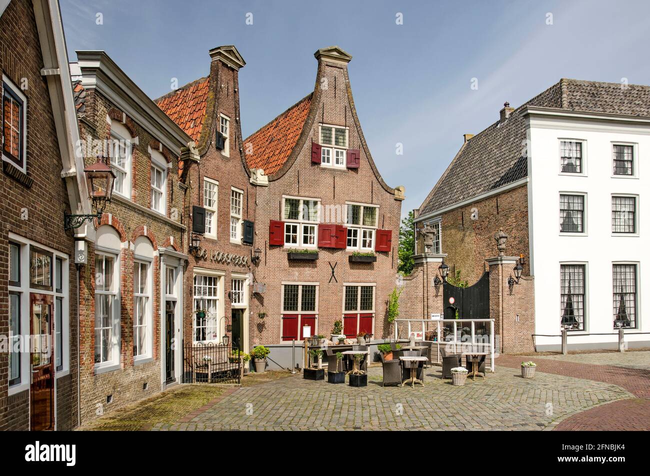Heenvliet, The Netherlands, May 14, 2021: historic facades in brick and ...