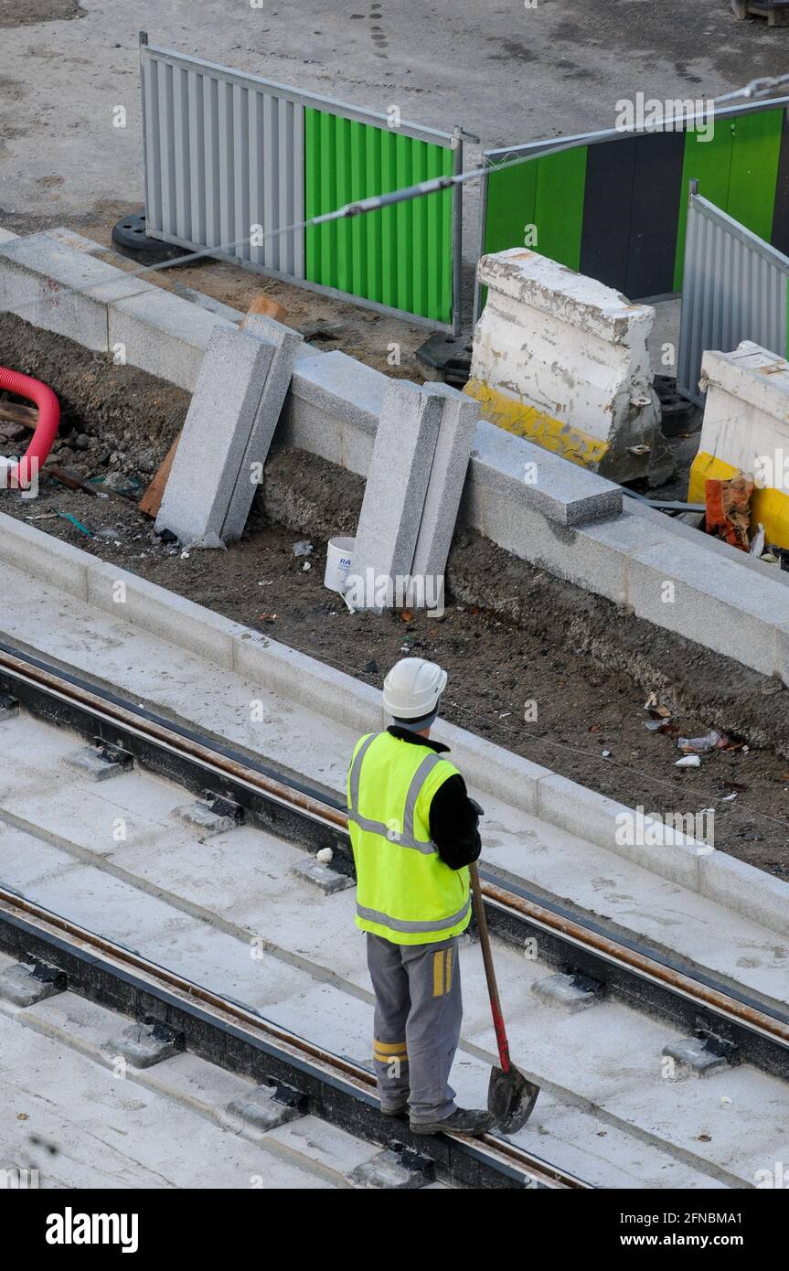 Construction site of T3 tramway, Paris, Ile-de-France, France Stock ...
