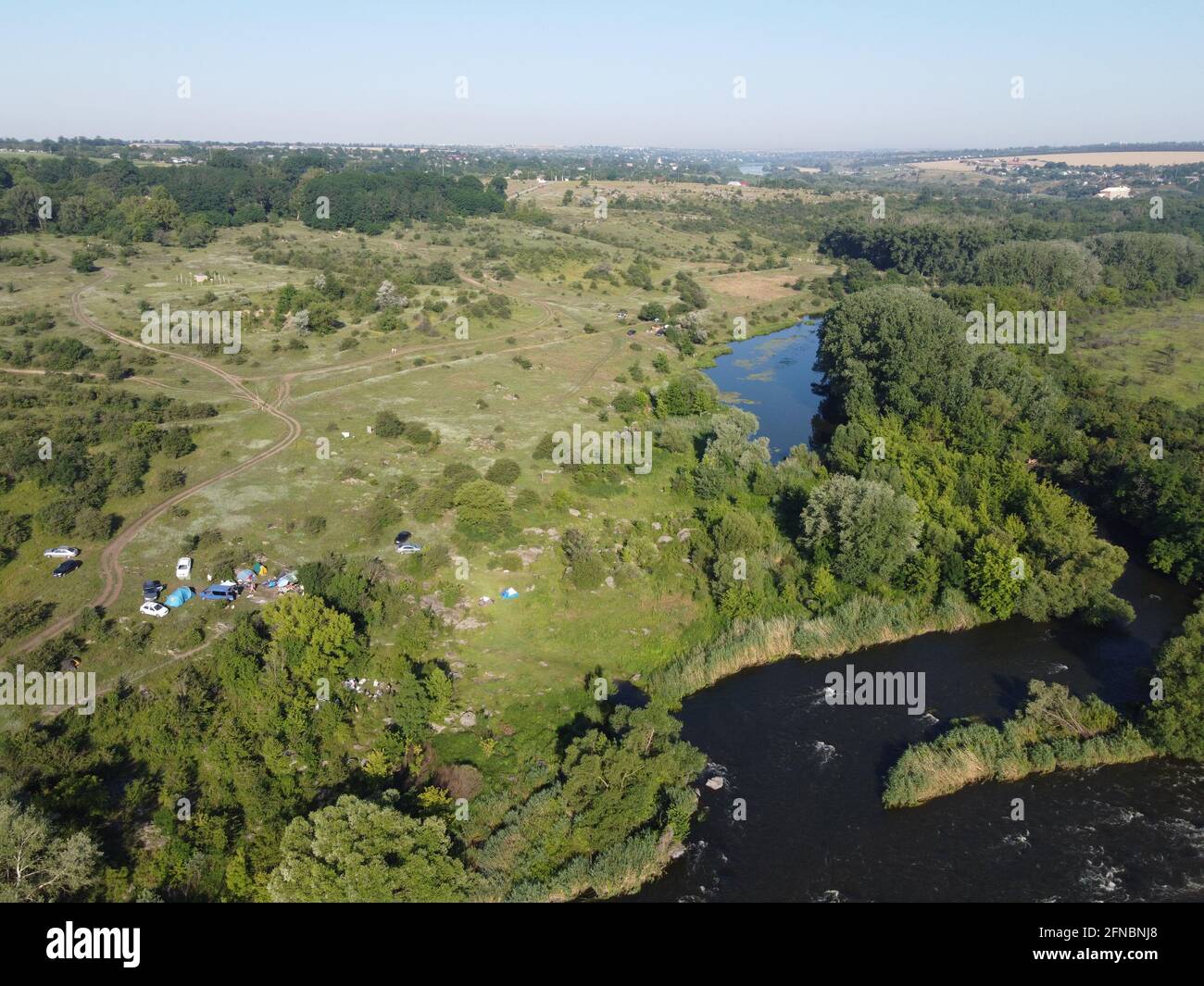 Winding bed of the Southern Bug river. River, landscape from a bird's ...
