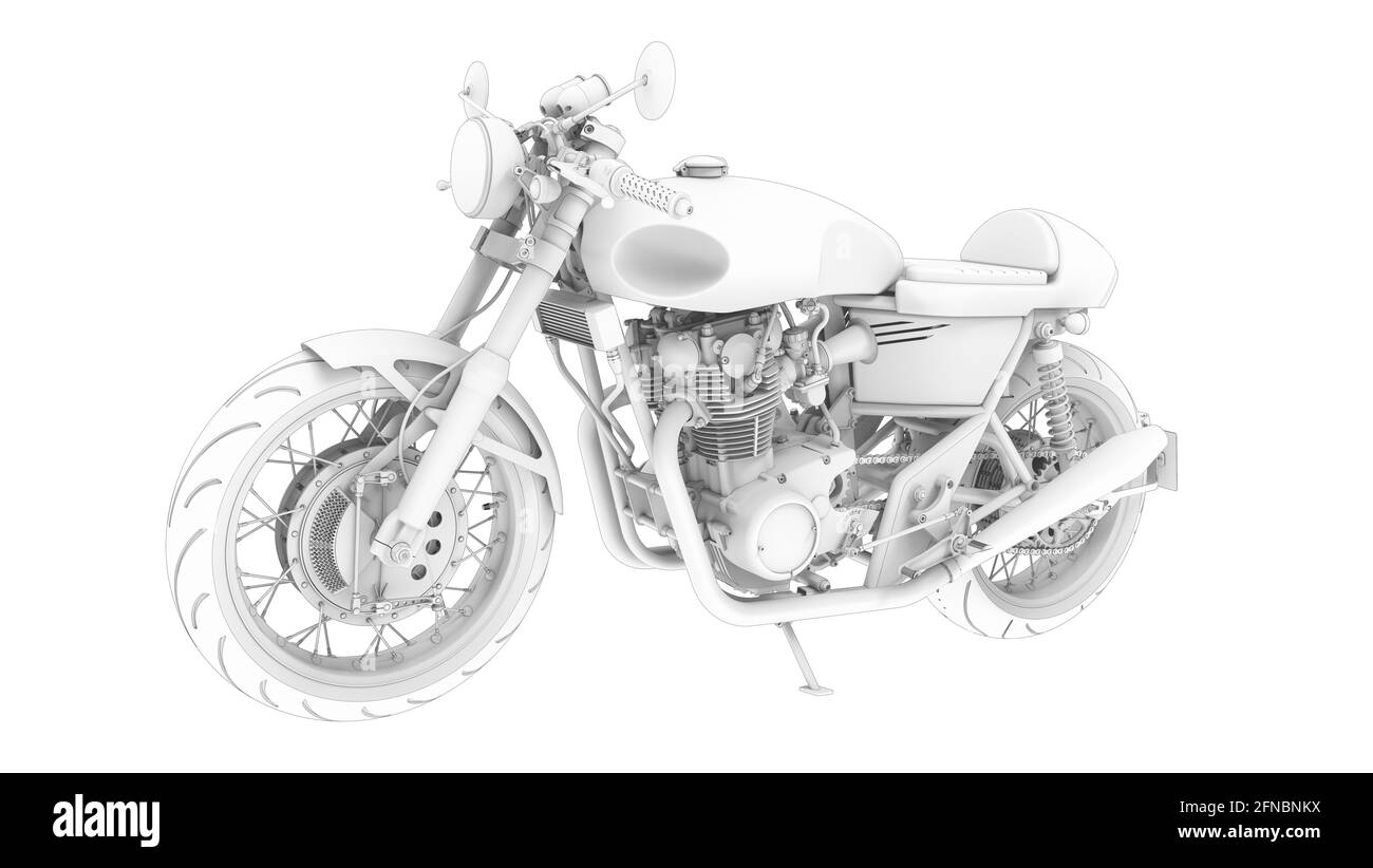 3D rendering of a motorcycle motor bike computer model on white ...