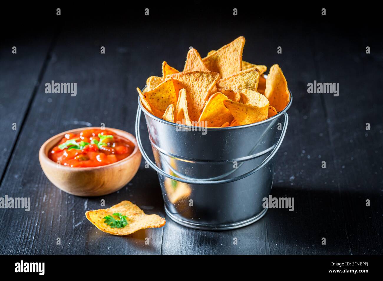 Mexican nachos with salt and spicy sauce. Mexican popular snack Stock ...