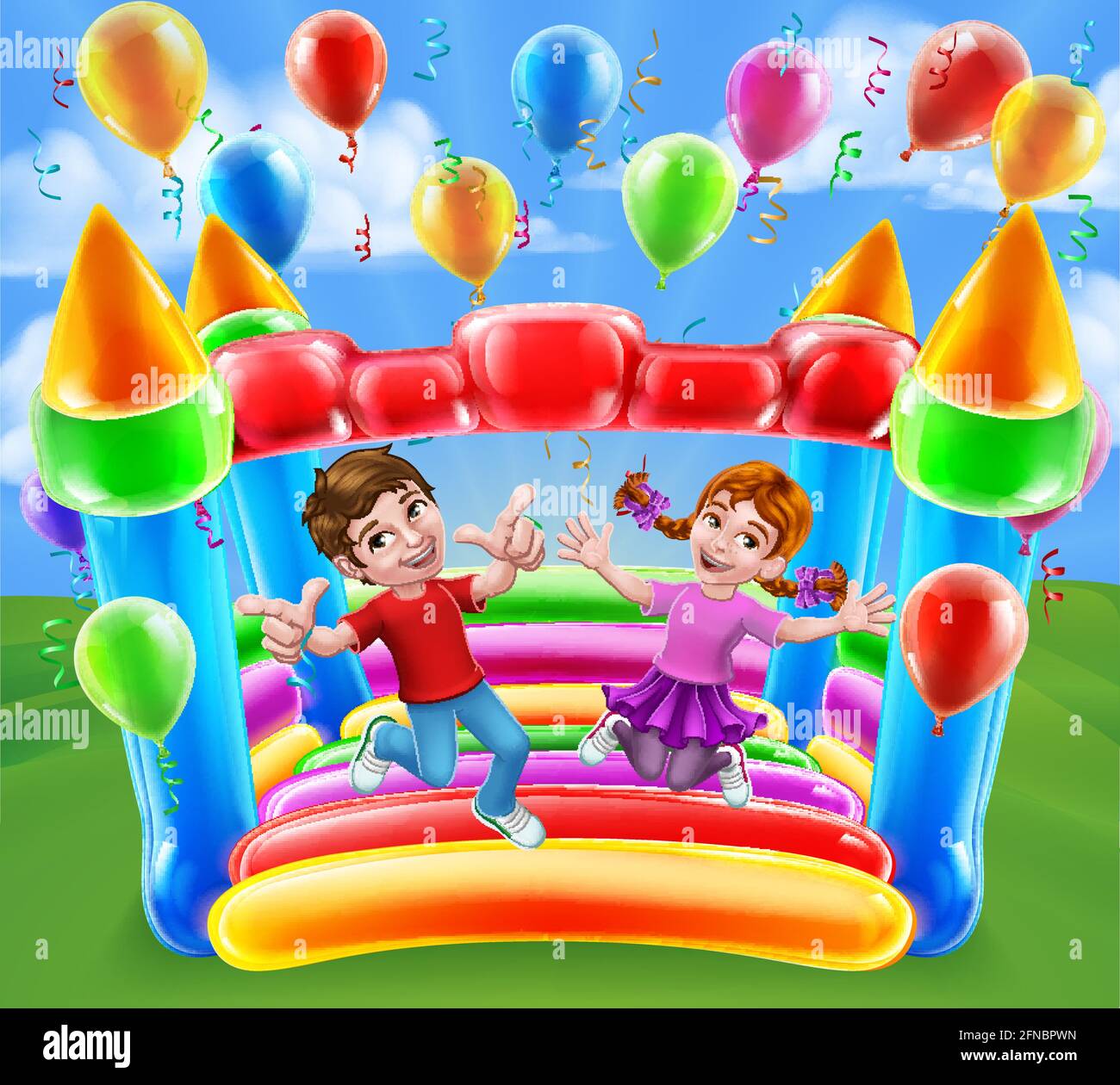 Children playing park bouncy castle Stock Vector Images - Alamy