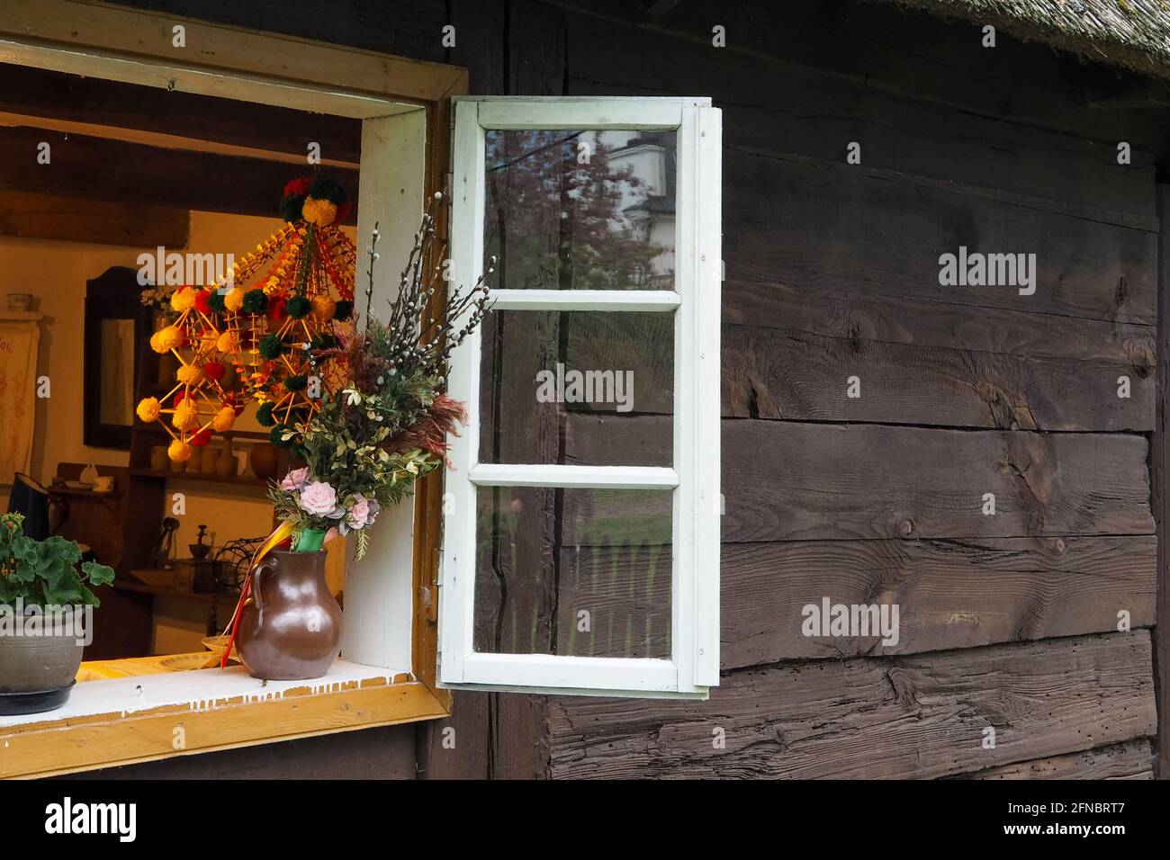 old country window with flowers in a vase Stock Photo - Alamy