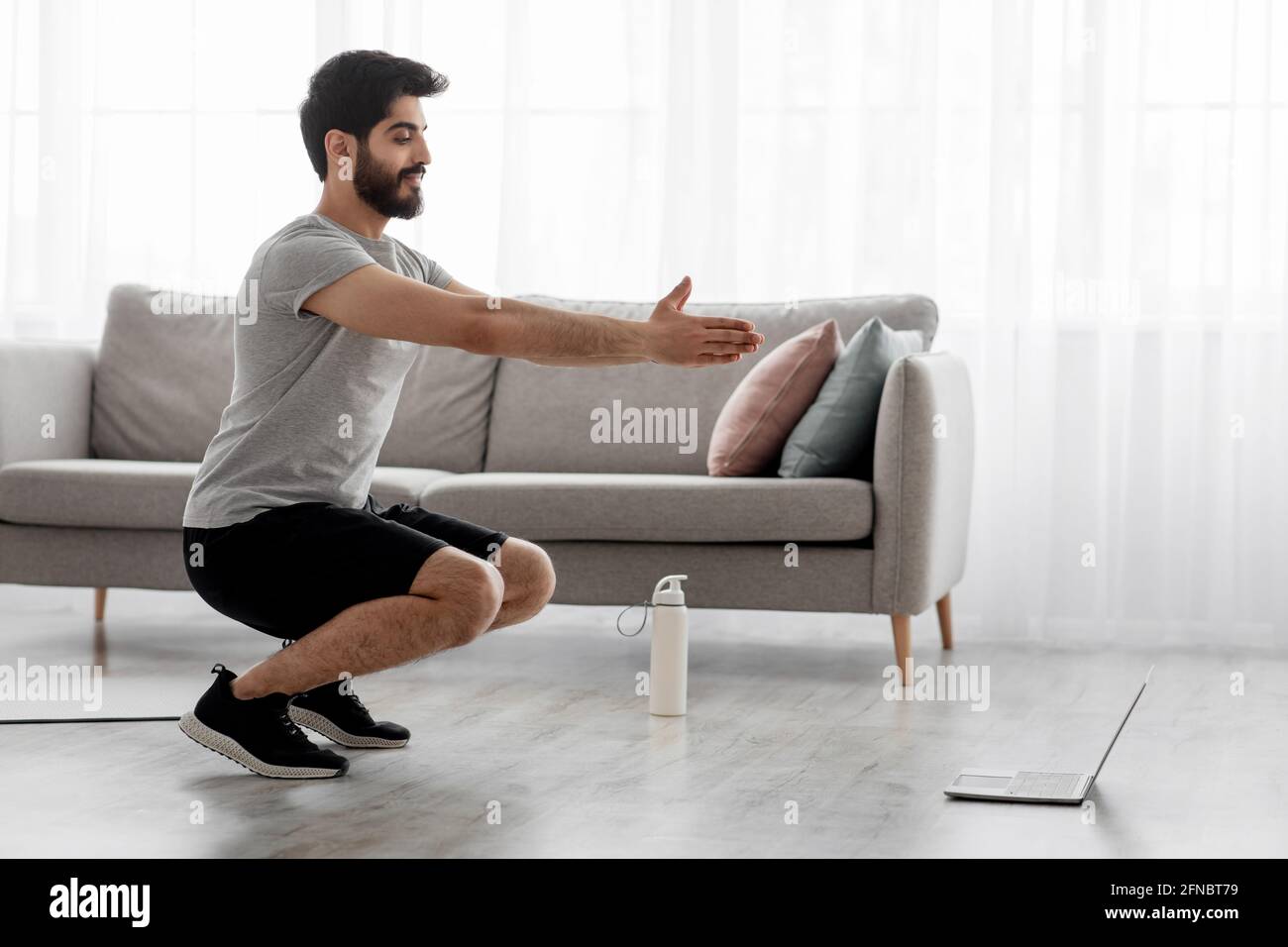 Healthy lifestyle, sports at home and workout with online lesson Stock ...