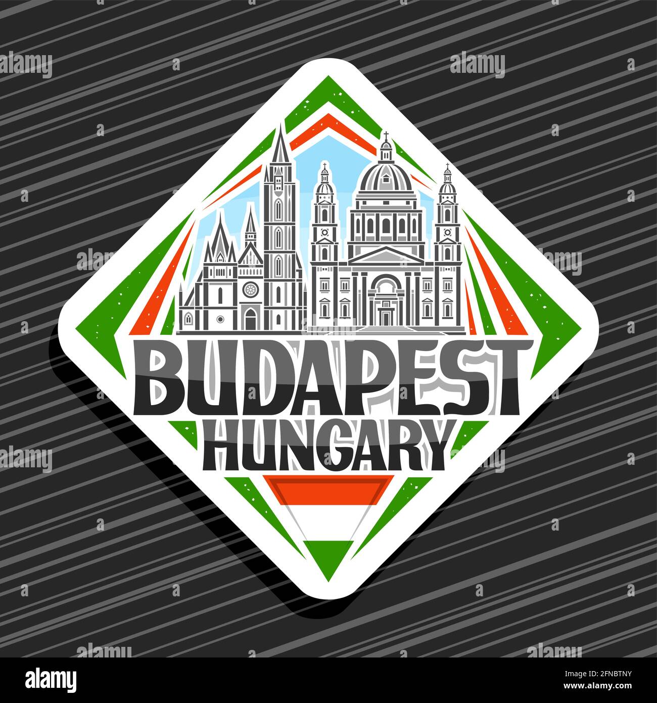 Vector logo for Budapest, white rhombus road sign with illustration of ...