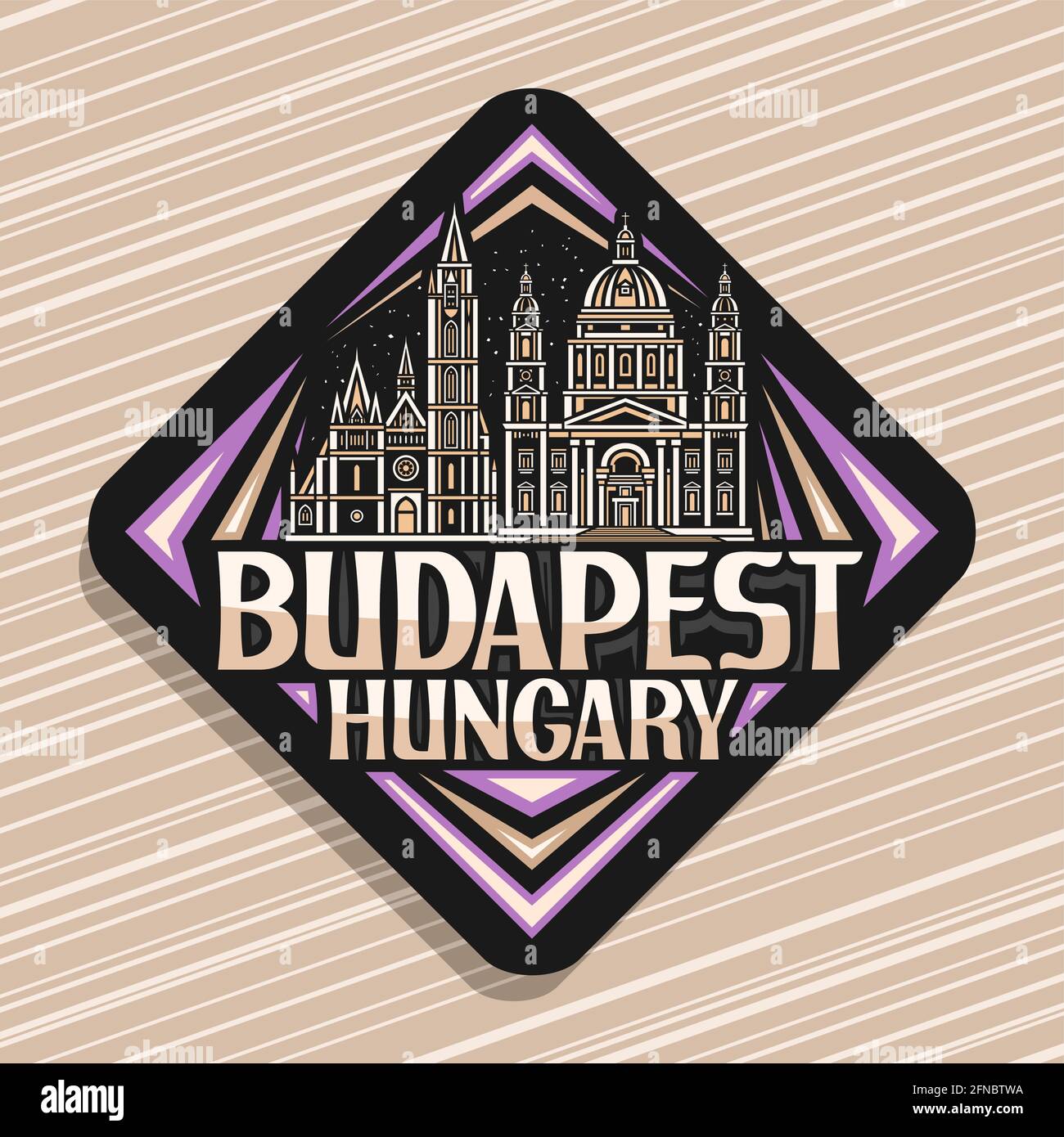Vector logo for Budapest, black rhombus road sign with outline ...