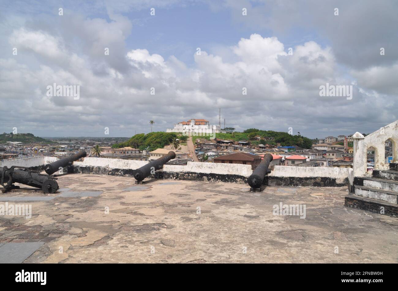 Cannons in Elmina Castle, an old European fort in the city of Elmina ...