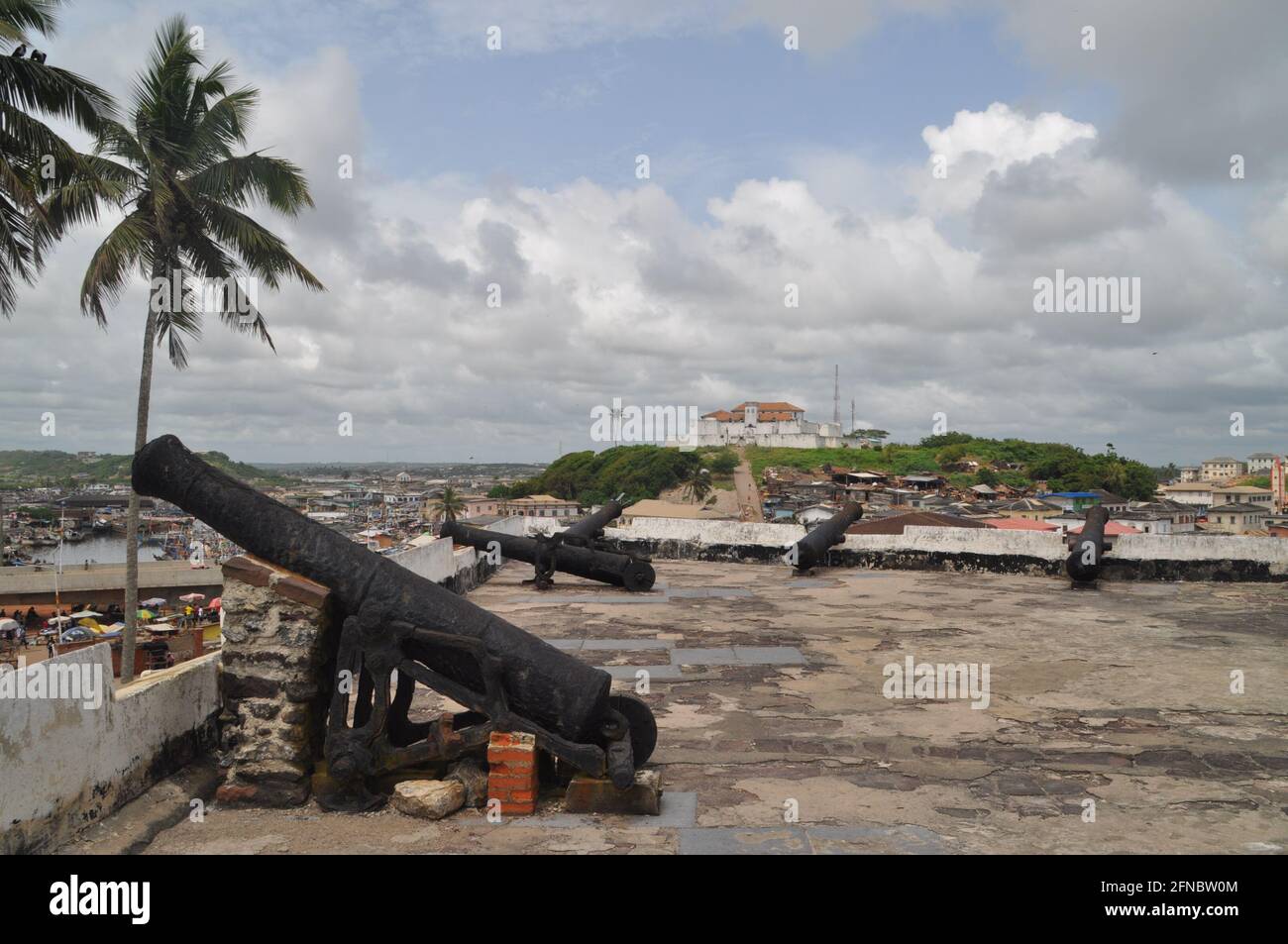 Cannons in Elmina Castle, an old European fort in the city of Elmina ...