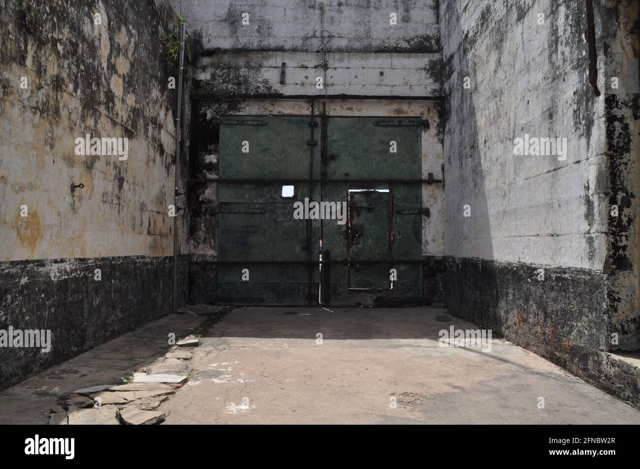 Gate of an abandoned prison in the former Ussher Fort in Accra, Ghana ...