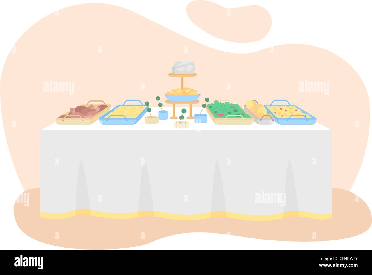 Serving salads and appetizers for dinner 2D vector web banner, poster ...