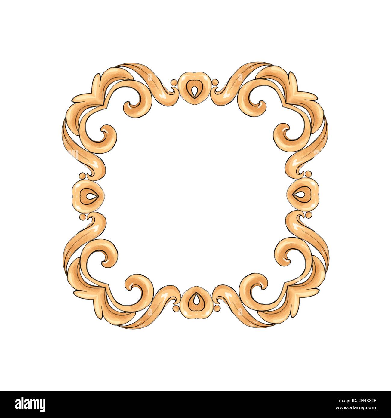 Decorative gold frame with scrolls. Hand drawn elements for design ...