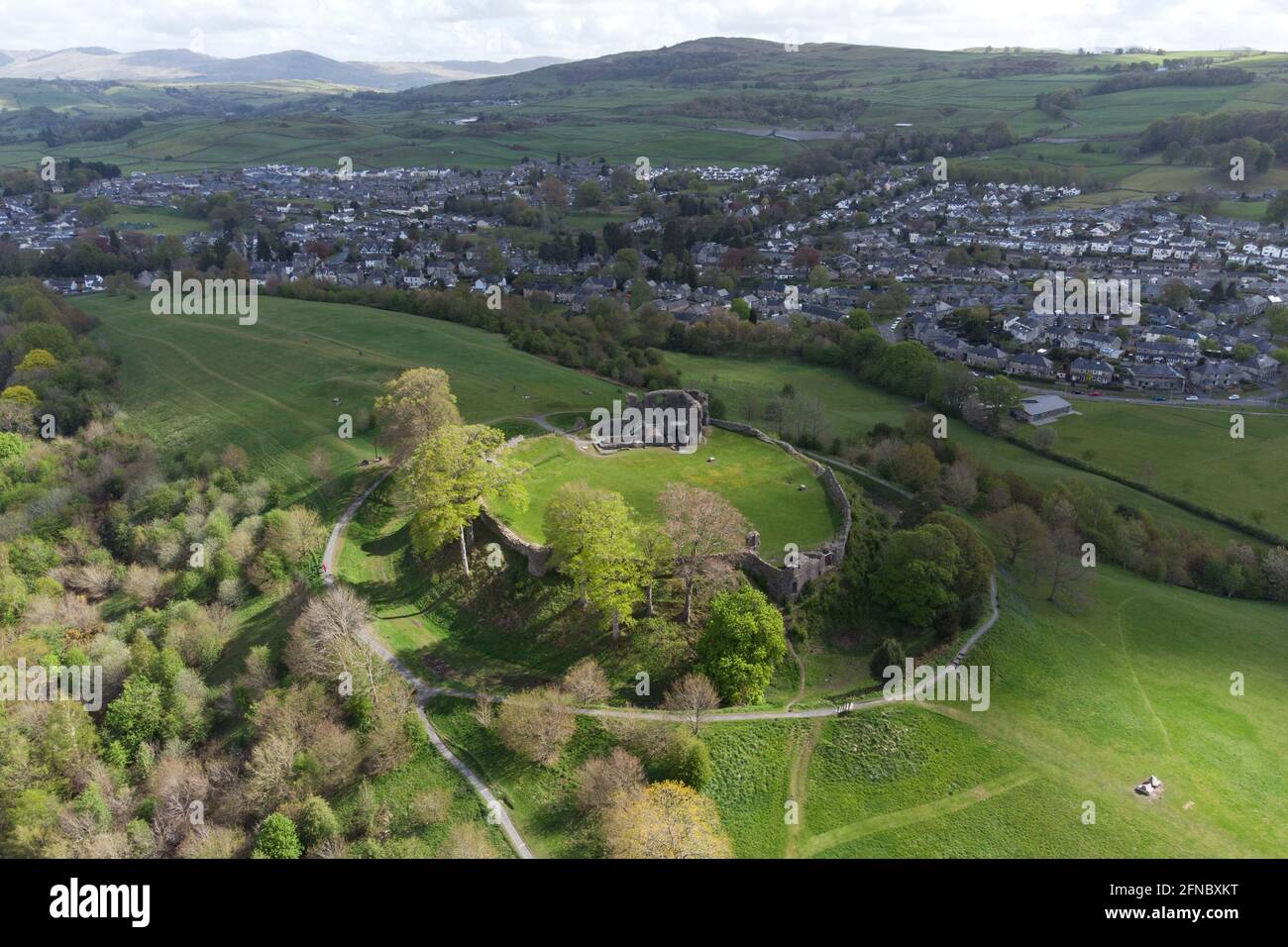 Kendal Castle, Kendal Cumbria, England. 11th May 2021. Aerial views of ...