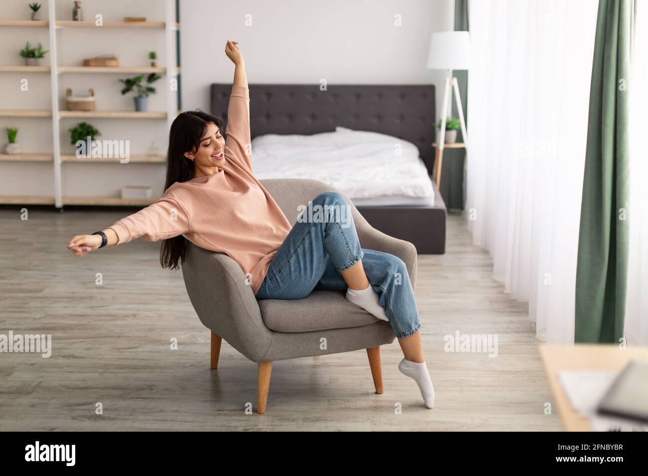 Lady having rest at home on the weekend Stock Photo - Alamy
