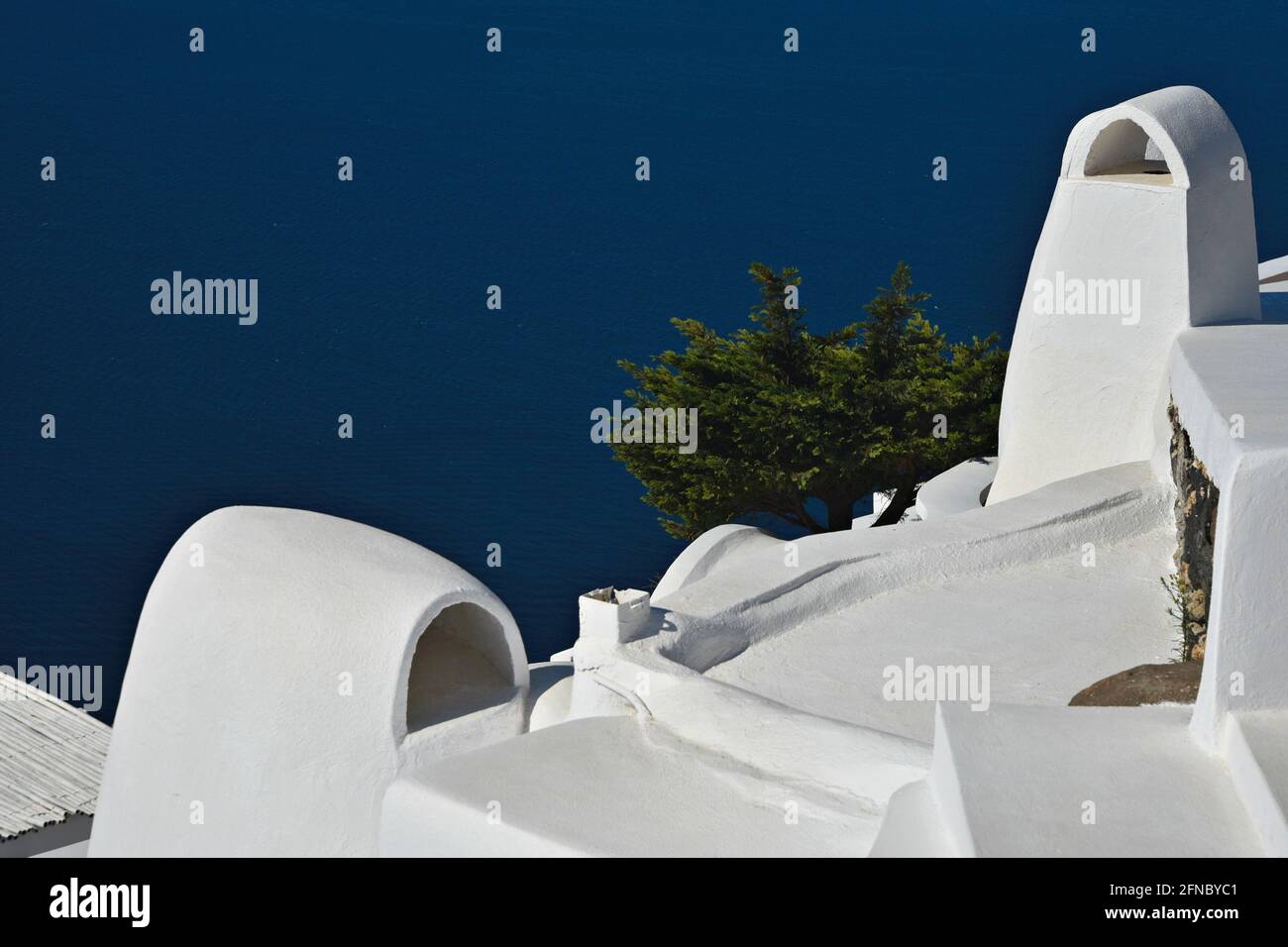 Scenic landscape with typical Cycladic architecture overlooking the ...